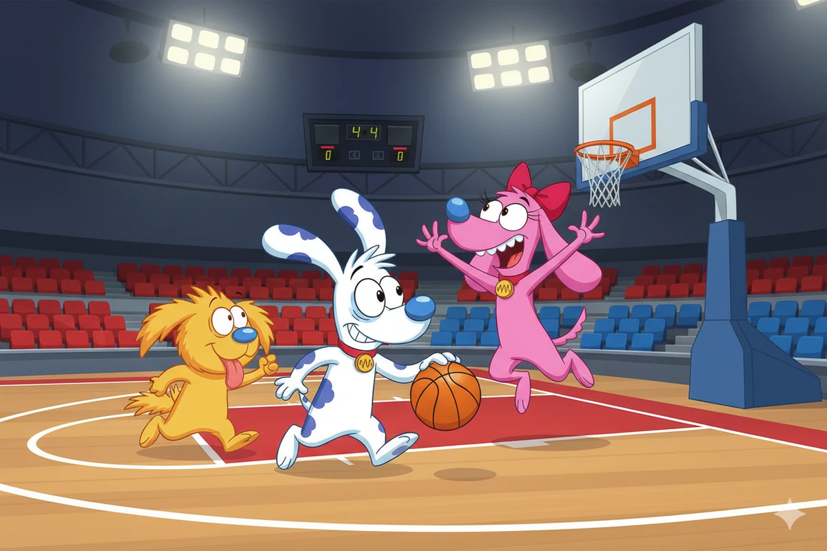 Ralph, Mitzy and Scribble are all playing in basketball arena (Gemini ...