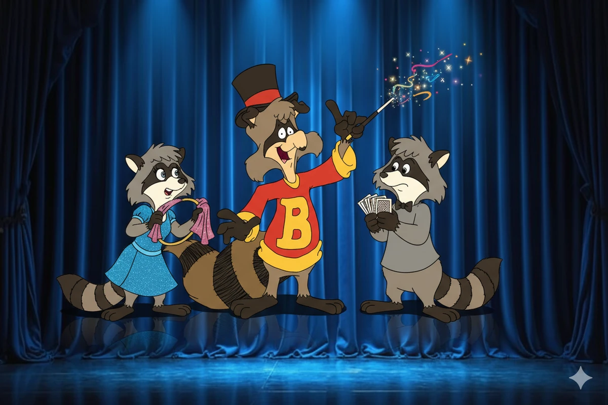 Bert Raccoon, Melissa Raccoon and Ralph Raccoon in the magic show ...