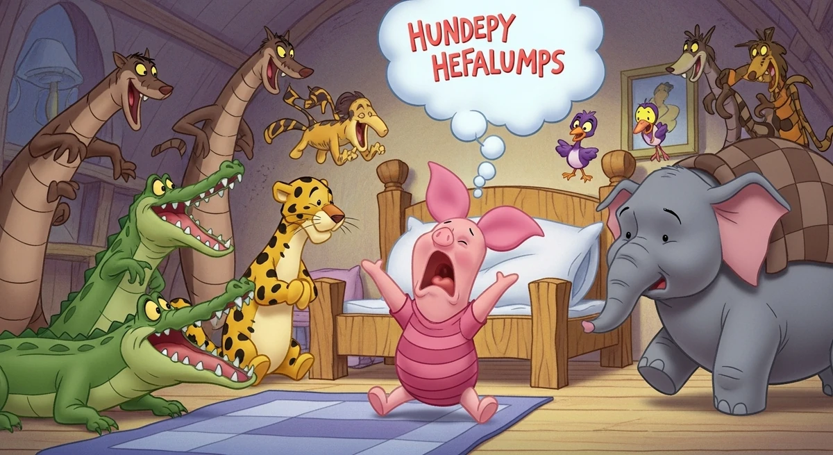 Piglet got scared by a scary dream of woozles, snapjaws, jagulars ...