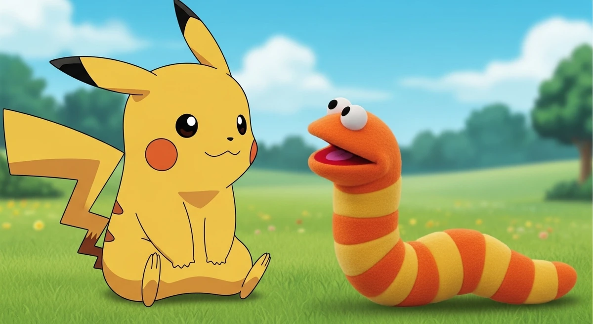 Pikachu (Pokémon) meets Slimey the Worm (Sesame Street) by ...