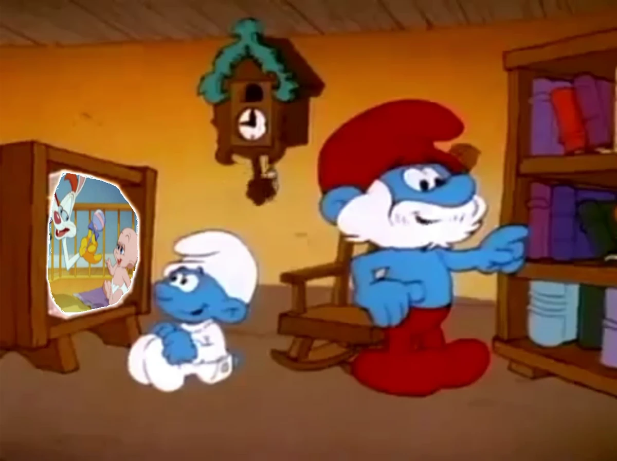 Papa Smurf and Baby Smurf are watching Roger Rabbit by ...