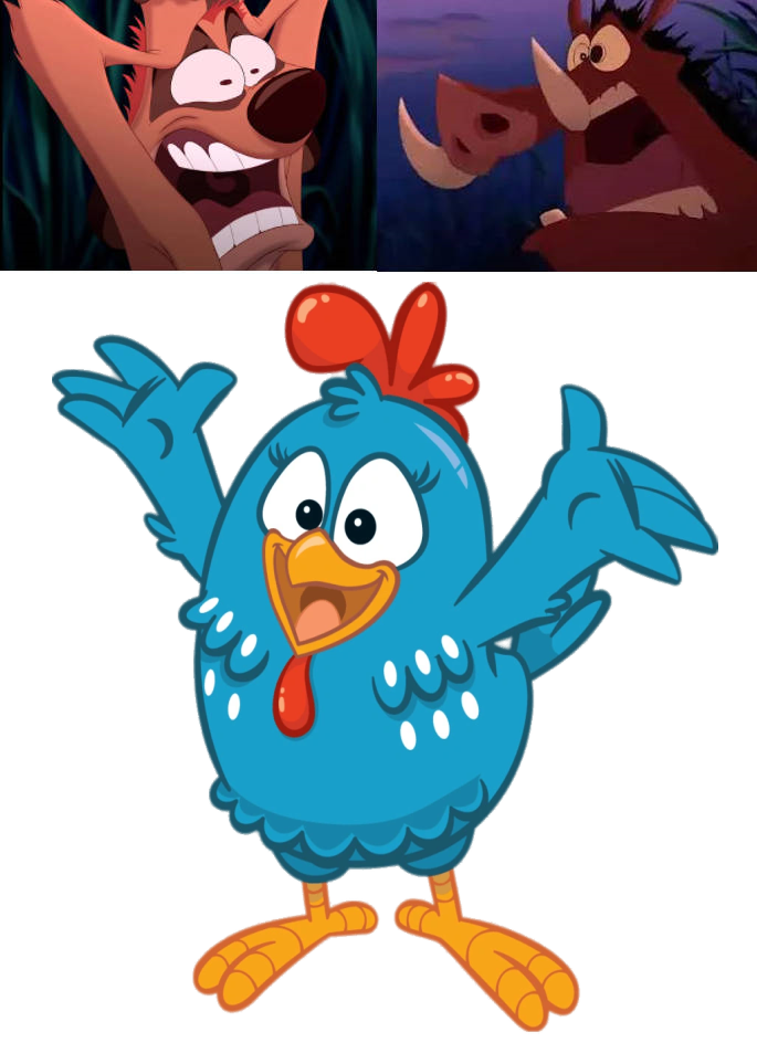 Timon And Pumbaa Scream At Lottie Dottie Chicken By Maxiethefox2005