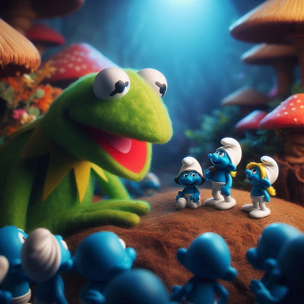 Kermit the Frog meets The Smurfs (AI stuff) | Fan art Fun Wiki | Fandom