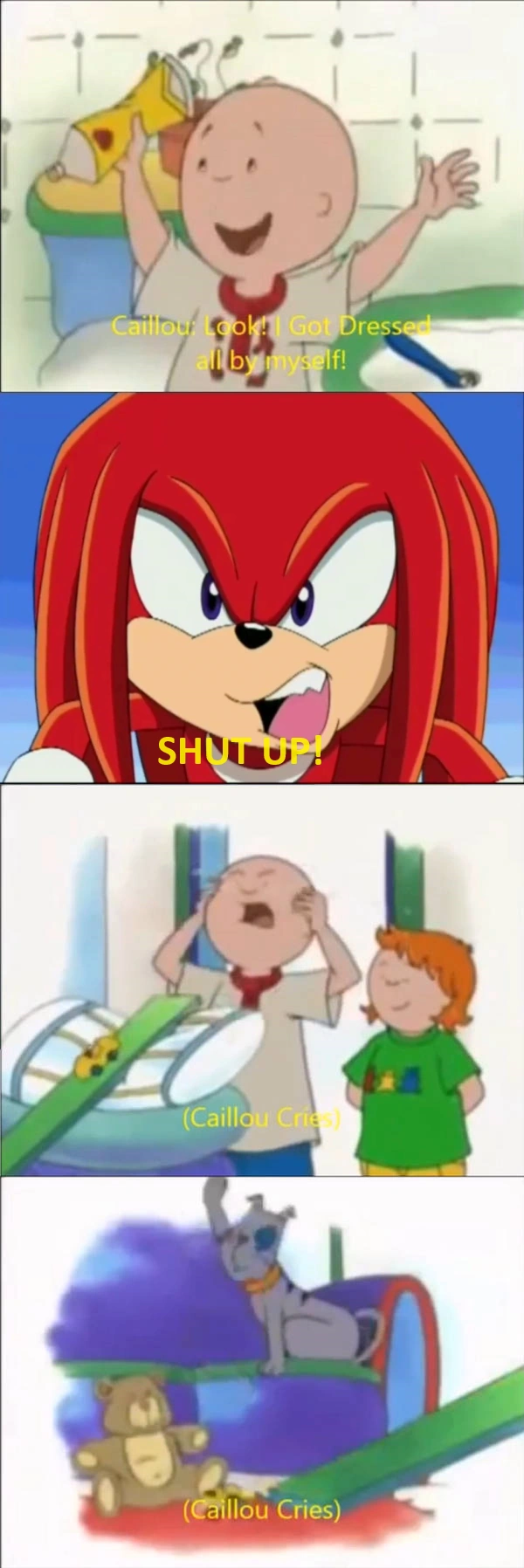 Knuckles tells Caillou to shut up by MaxietheFox2005 (DeviantArt stuff ...