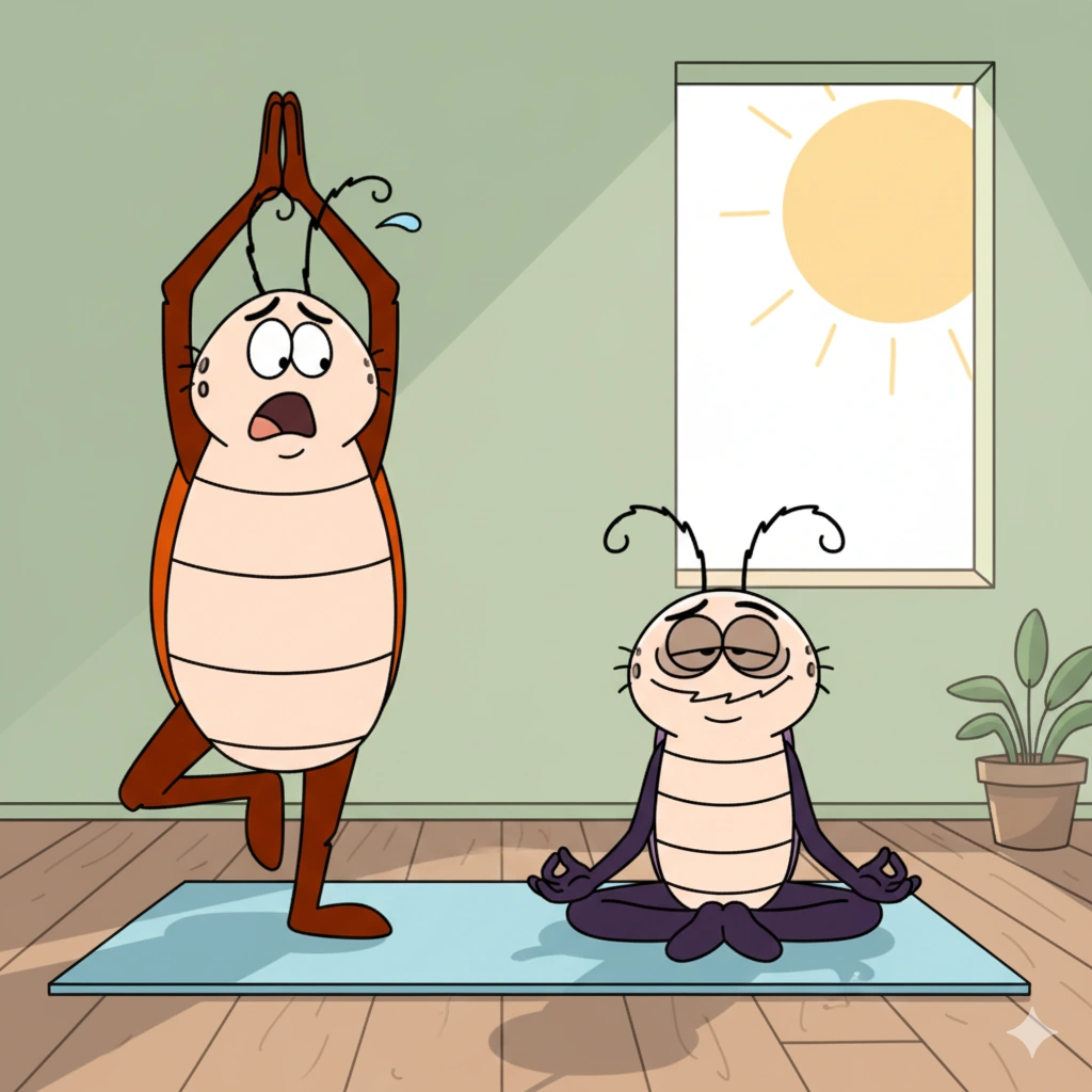 Rube Roach and Reg Roach are all doing in meditation at yoga class ...