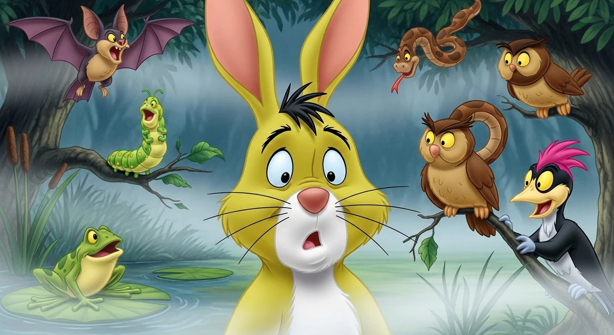 Rabbit is still lost in the mist and got scared by scary animal noises ...