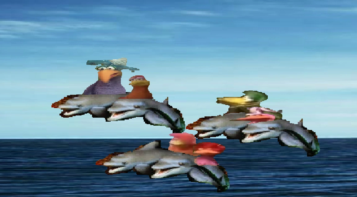Six birds riding dolphins (Muppet Wiki stuff) | Fan art Fun Wiki | Fandom