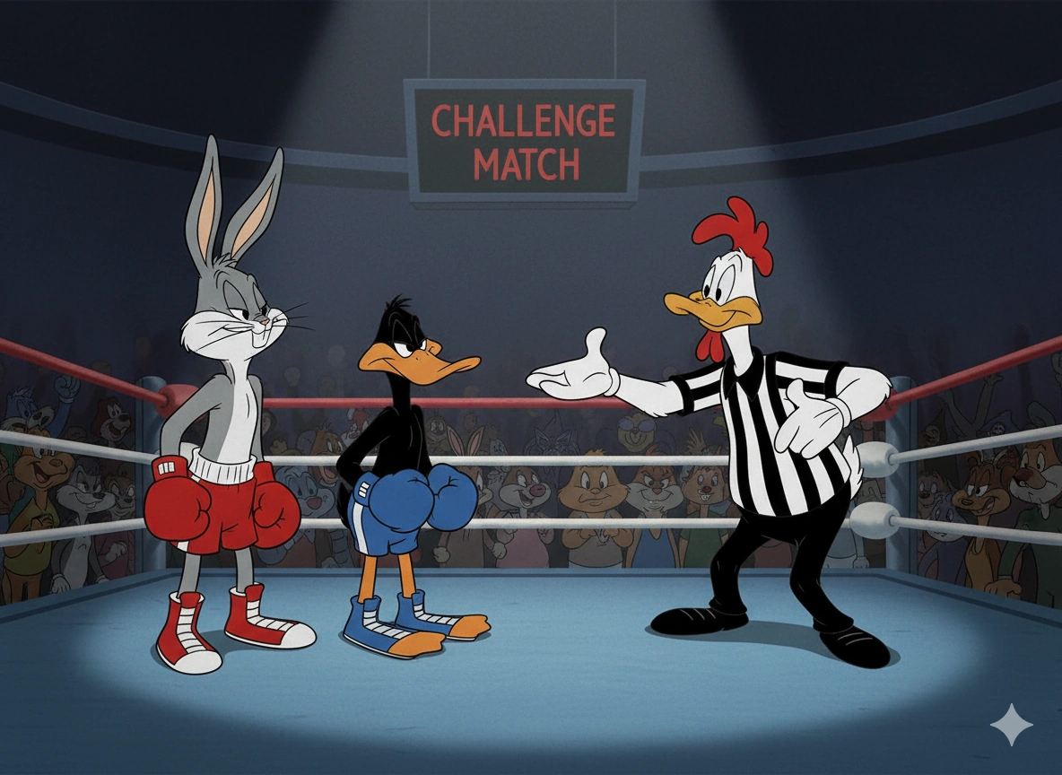 Bugs Bunny and Daffy Duck preparing for a challenge match (Gemini ...