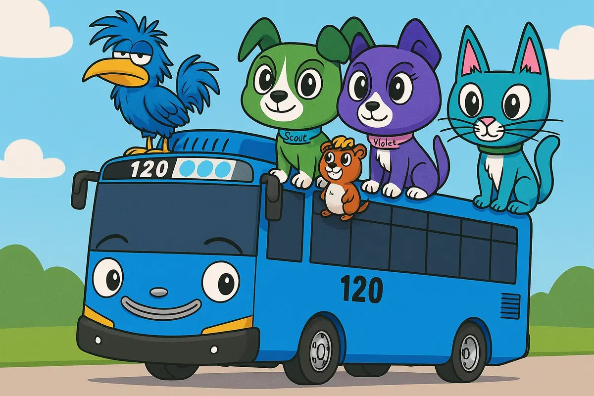 Mel Bird, Scout and Friends riding on Tayo the Little Bus by ...