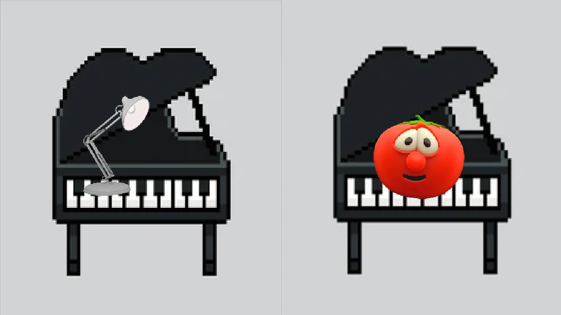 Luxo Sr. and Bob the Tomato Playing Piano (Pixels) by timmybrisbyfan1925 (DeviantArt stuff ...
