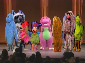 Barney the Dinosaur and his full-bodied puppet cast sing Just in Time ...