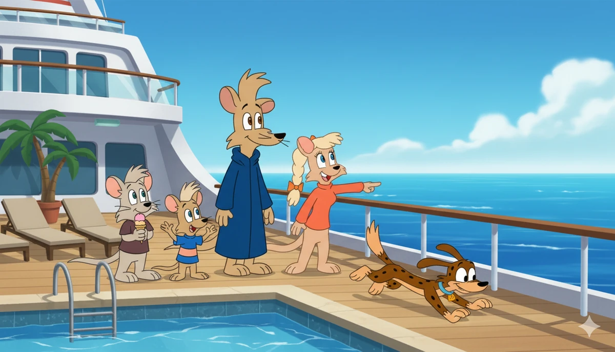 Timmy Brisby, Jenny McBride, Martin Brisby, Jonathan Brisby II and Gary the Dog in the Cruise ...