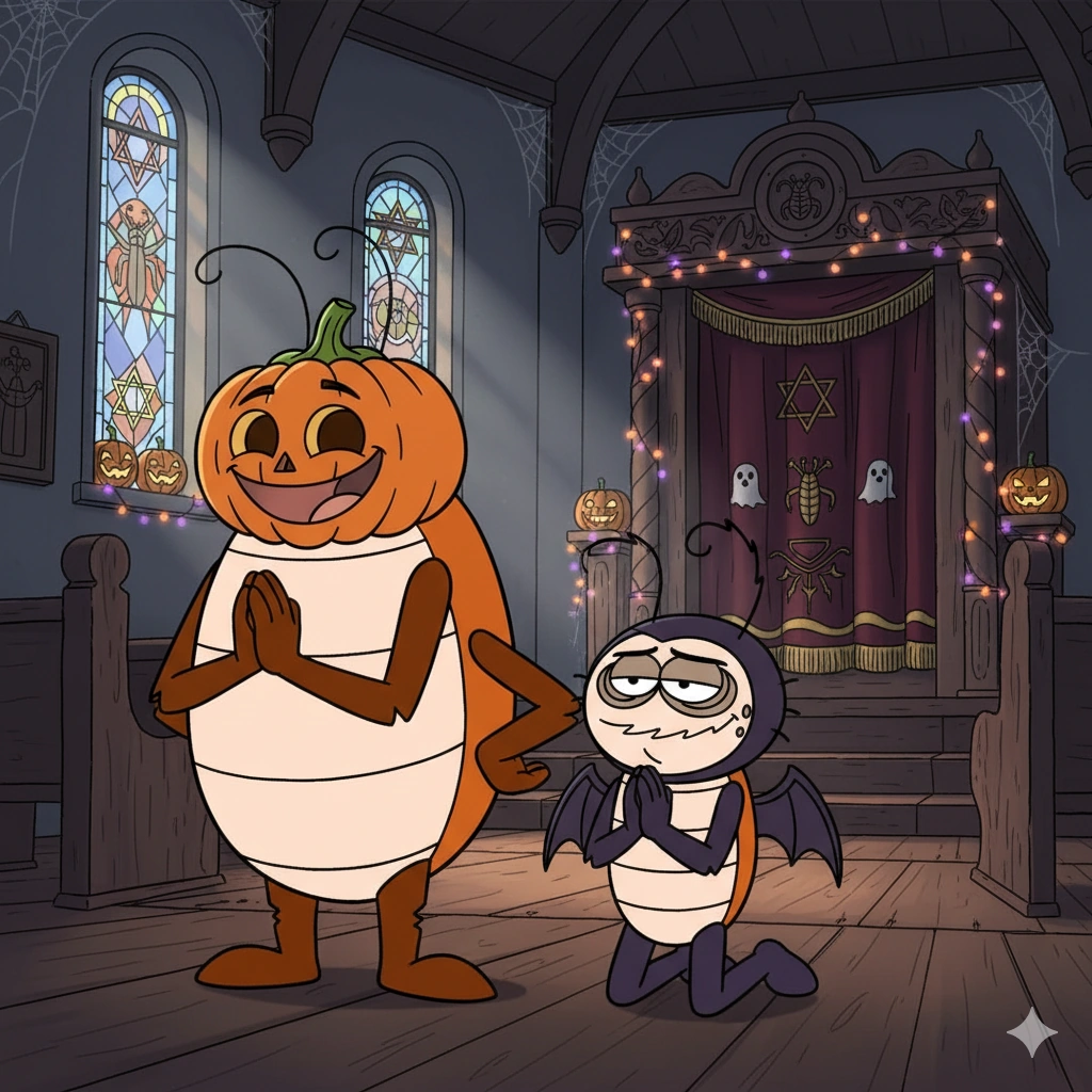 Rube Roach and Reg Roach is prayer at synagogue in halloween (Gemini ...