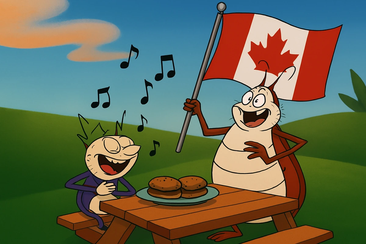 Rube Roach and Reg Roach singing Canada National Anthem with the Flag ...