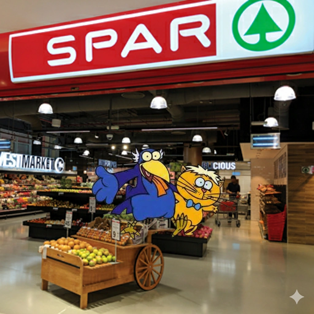 Mauricio di Mauro and Jacob Scribble are walking in SPAR Supermarket ...