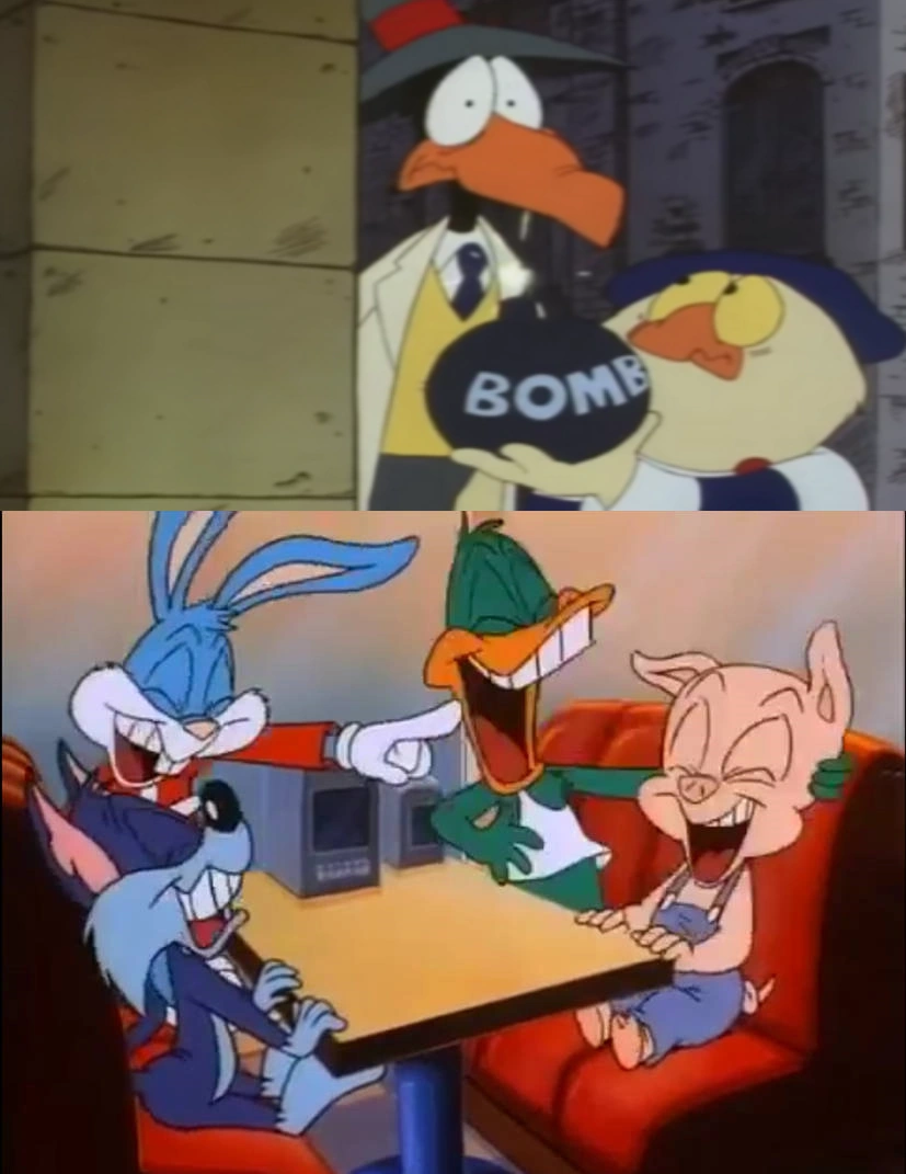 Buster, Plucky, Hamton and Furrball laugh at Count Duckula funny scene ...
