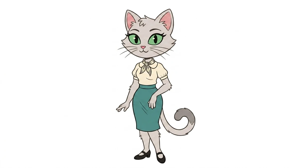 Retro modern cartoon styled female cat character (Retro modern cartoons ...