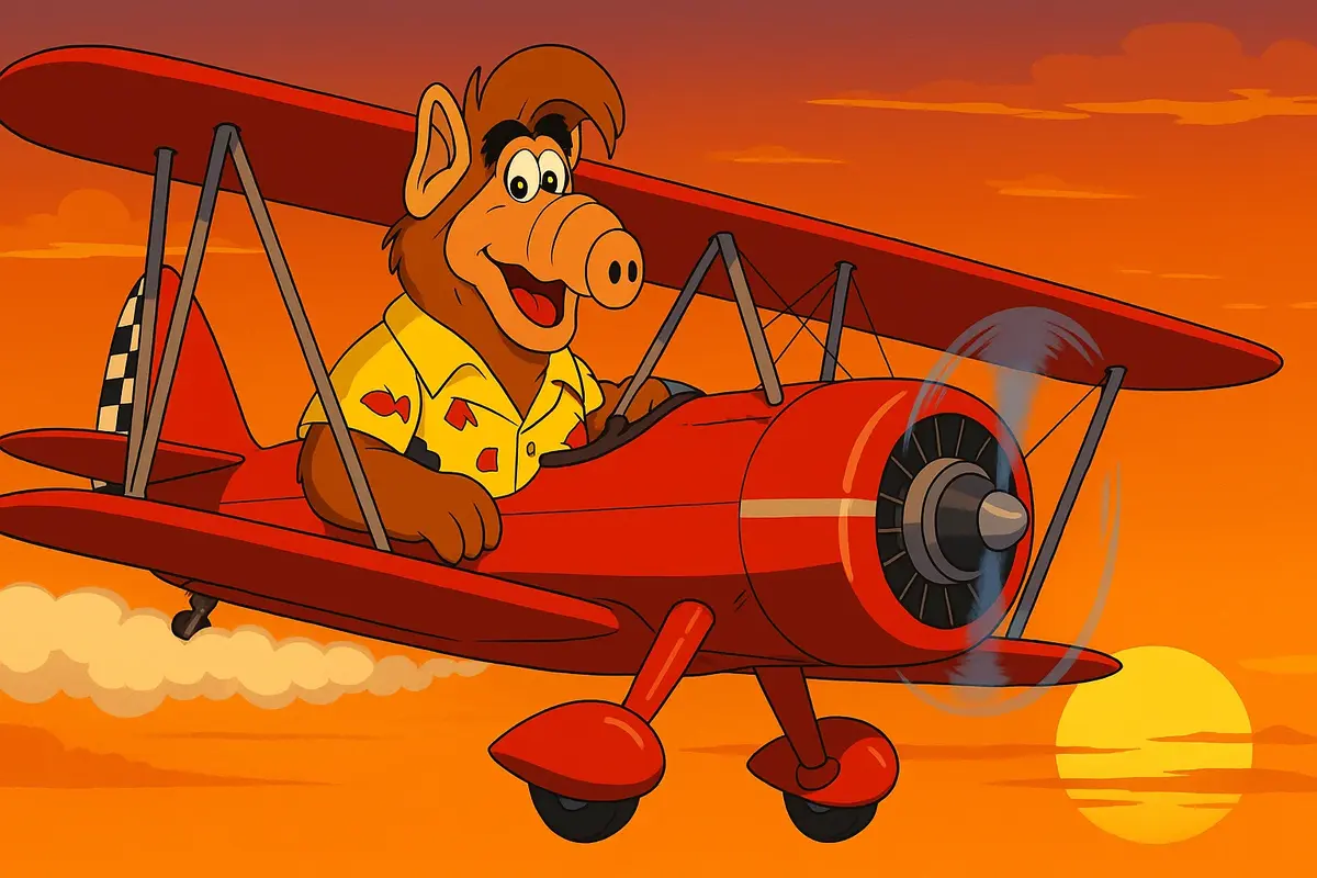ALF is riding in the biplane to sees the sunset by MaxietheFox2005 ...