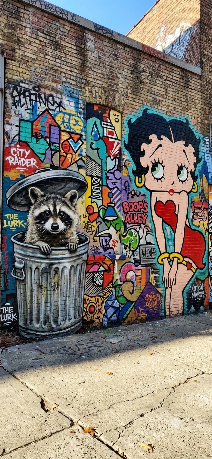 Betty Boop in graffiti street art in the alley (Gemini stuff) | Fan art ...