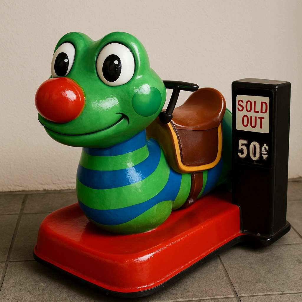 A coin operated clown serpent giraffe frog kiddie ride (Copilot AI ...