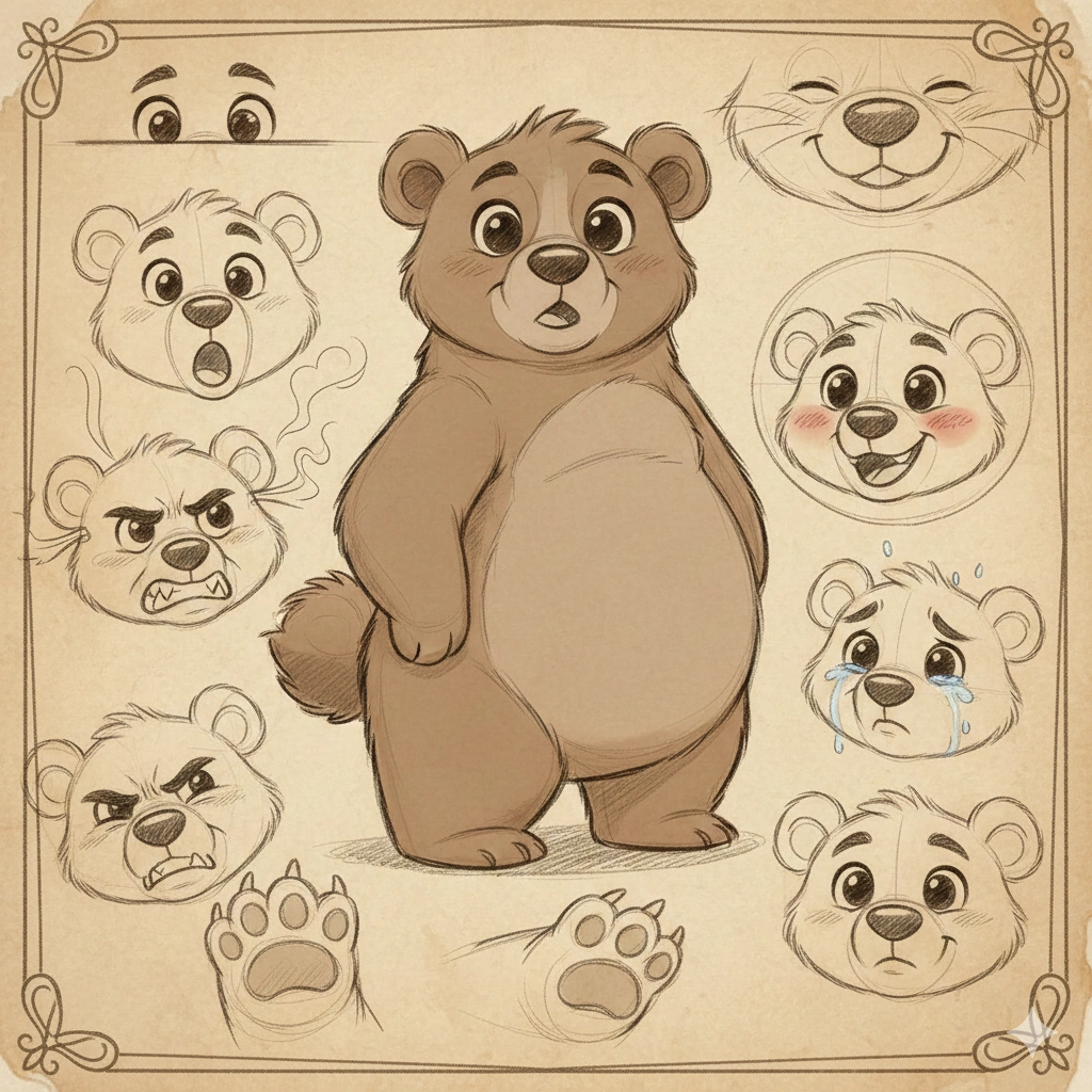 Disney-esque cartoon sketch of a big bear (Gemini) | Fan art Fun Wiki ...