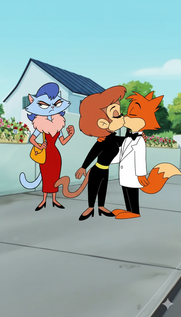 Spy Fox kissing Monkey Penny makes Russian Blue jealous by ...