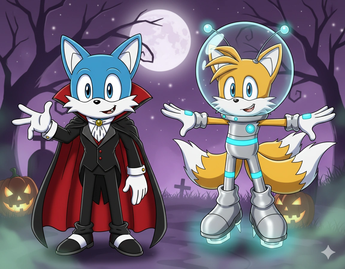 Maxie the Fox and Tails in Halloween outfits (AI) by MaxietheFox2005 ...