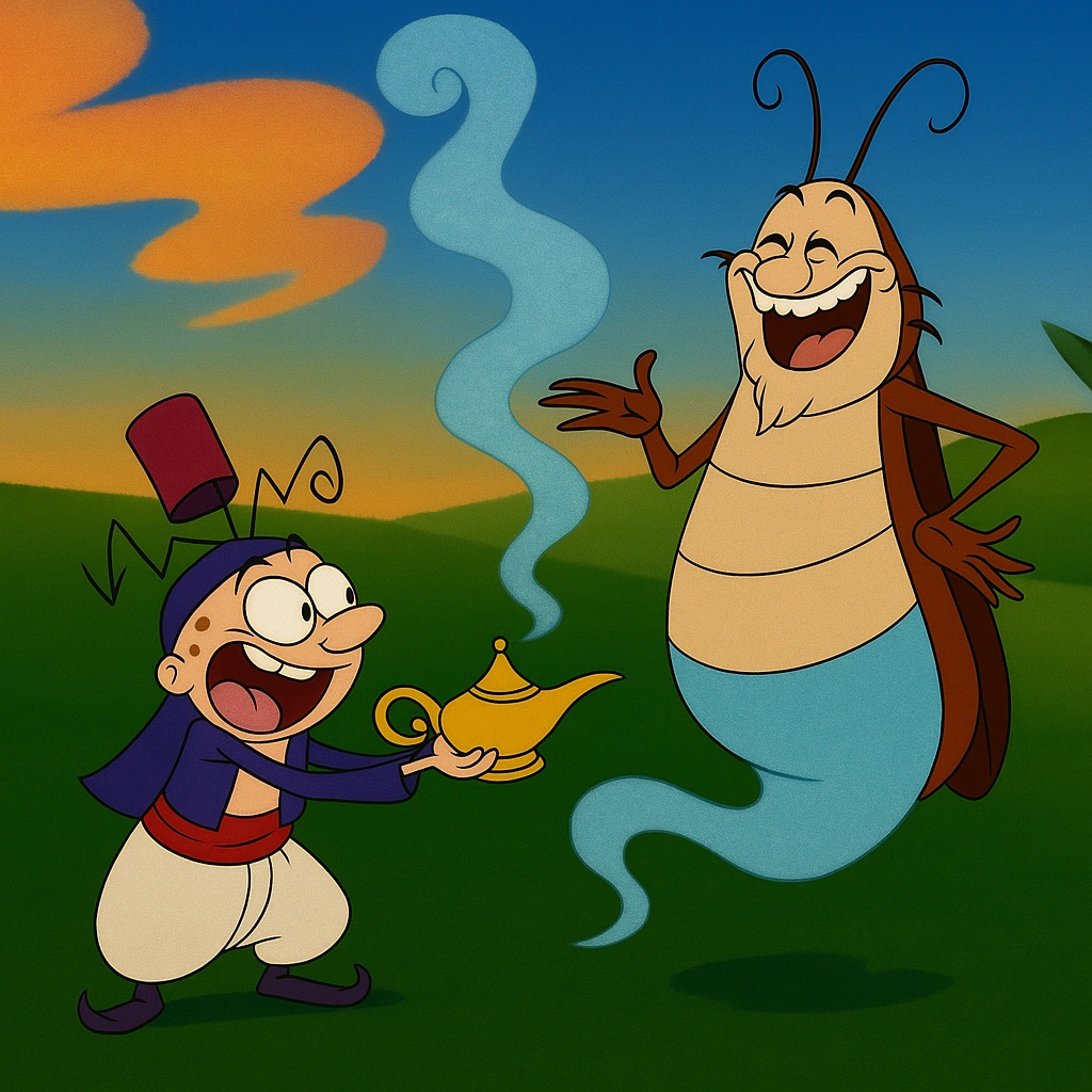 Reg Roach as Aladdin and Rube Roach as Genie (Copilot Al) | Fan art Fun ...
