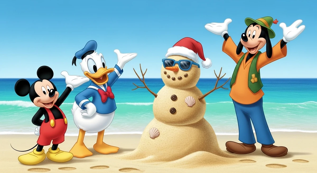 Mickey Mouse, Donald Duck and Goofy celebrate Christmas in July by ...