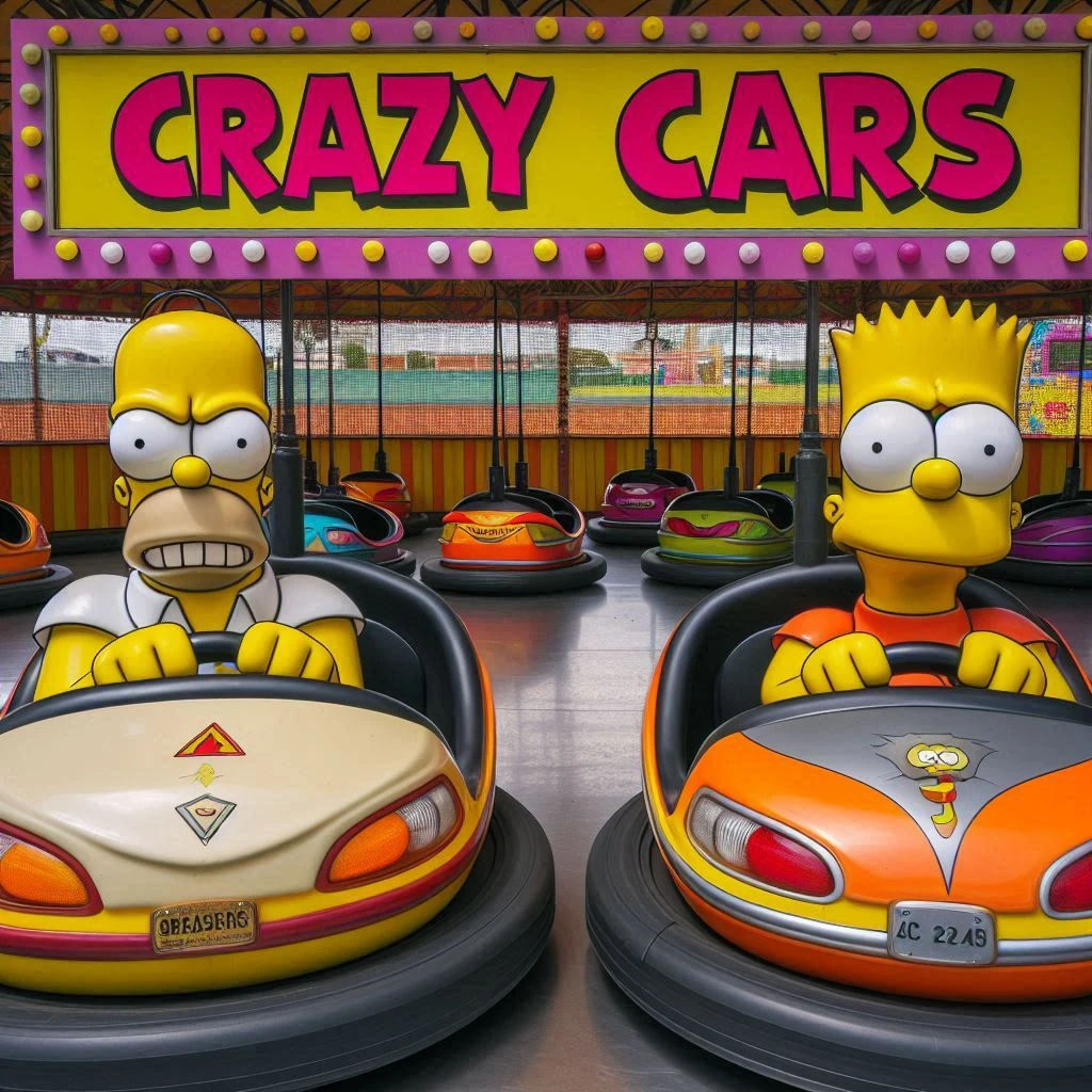 The Simpsons themed bumper car ride with Homer Simpson and Bart Simpson ...