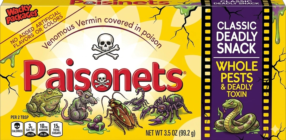 Poisonets (A parody candy snack of Raisinets in Wacky Packages trading ...