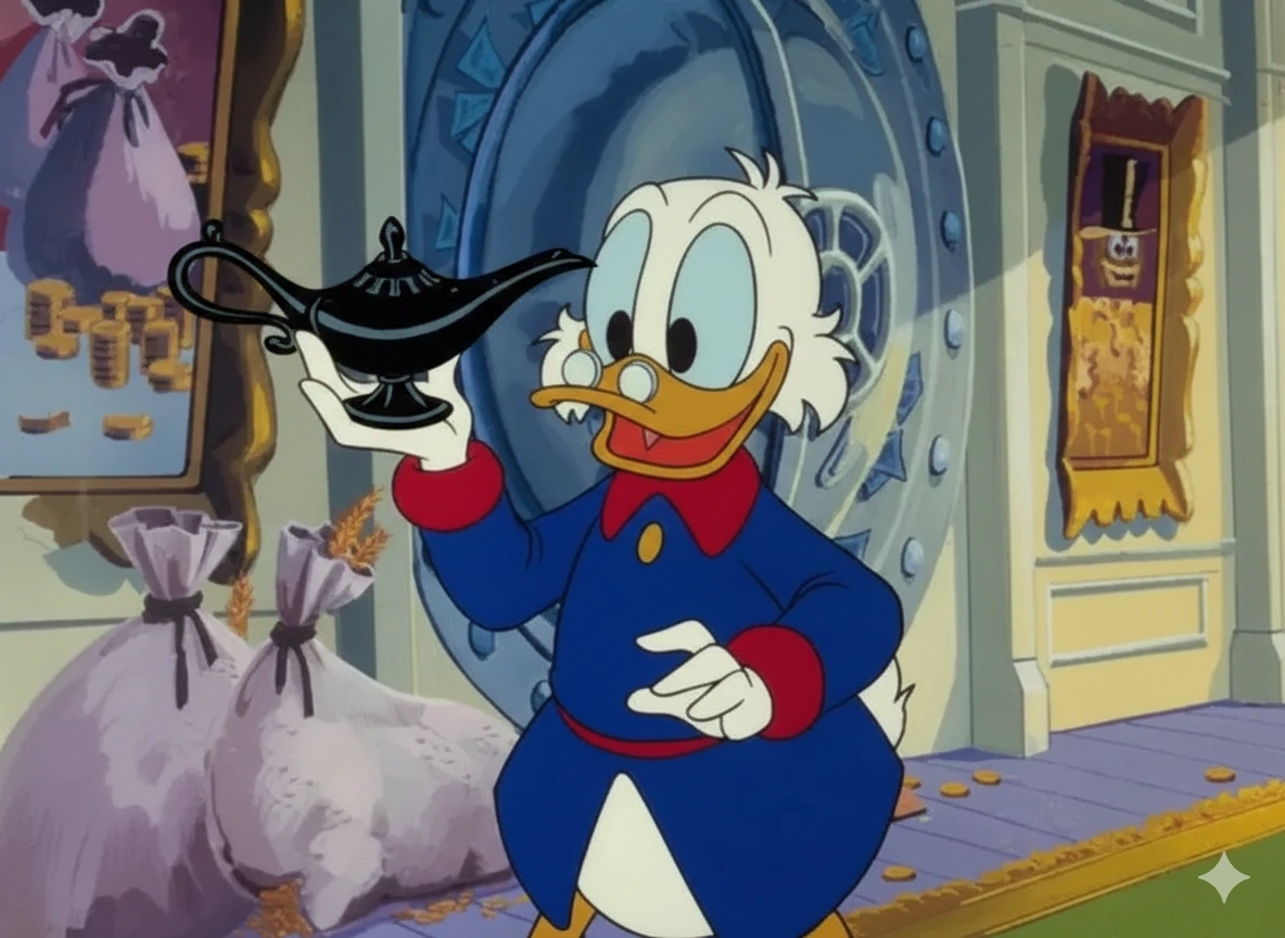 Scrooge McDuck holding Jafar's lamp (Gemini) | Fan art Fun Wiki | Fandom