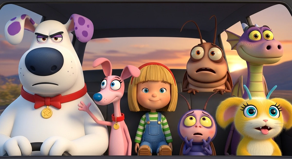 Ralph, Mitzy and Scribble (The Secret Files of the Spy Dogs) is riding in the car to sees the ...