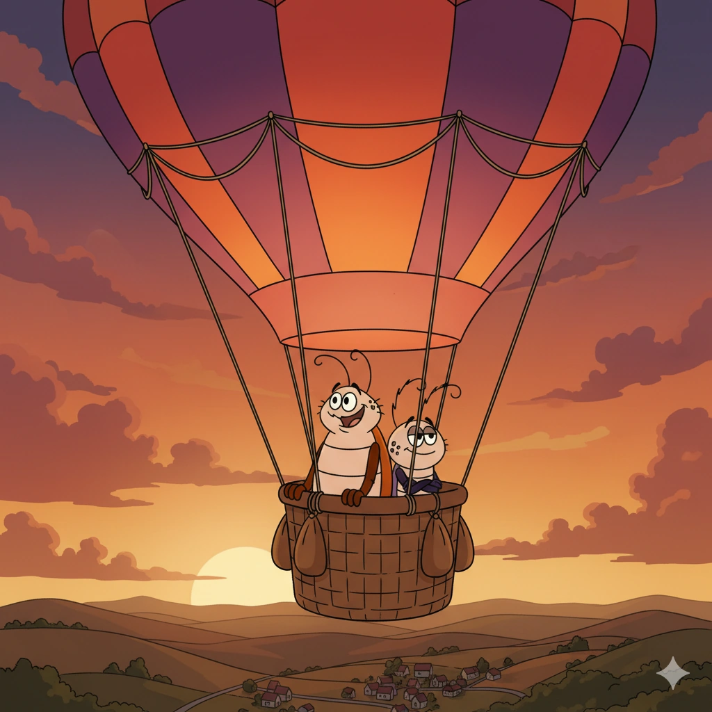 Rube Roach and Reg Roach are both sitting on the hot air balloon to ...
