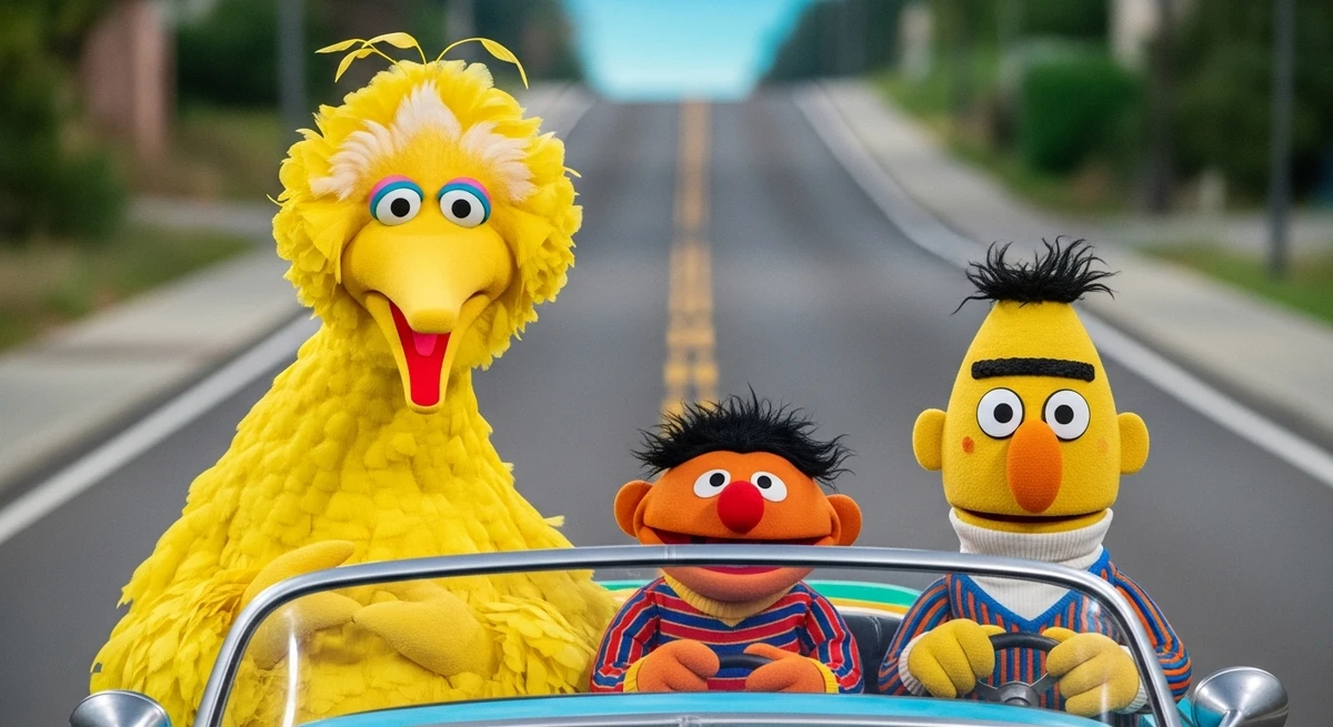 Big Bird Ernie And Bert Riding On The Fast Car By Maxiethefox2005