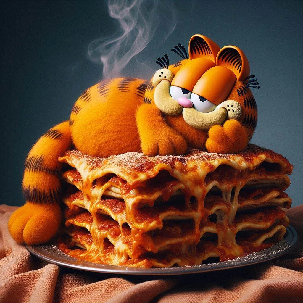 Garfield with Lasagna (Bing AI) by MaxietheFox2005 (DeviantArt stuff ...