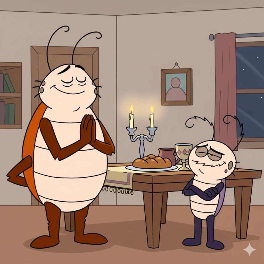 Rube Roach and Reg Roach is prayer at house in shabbat candles (Gemini ...