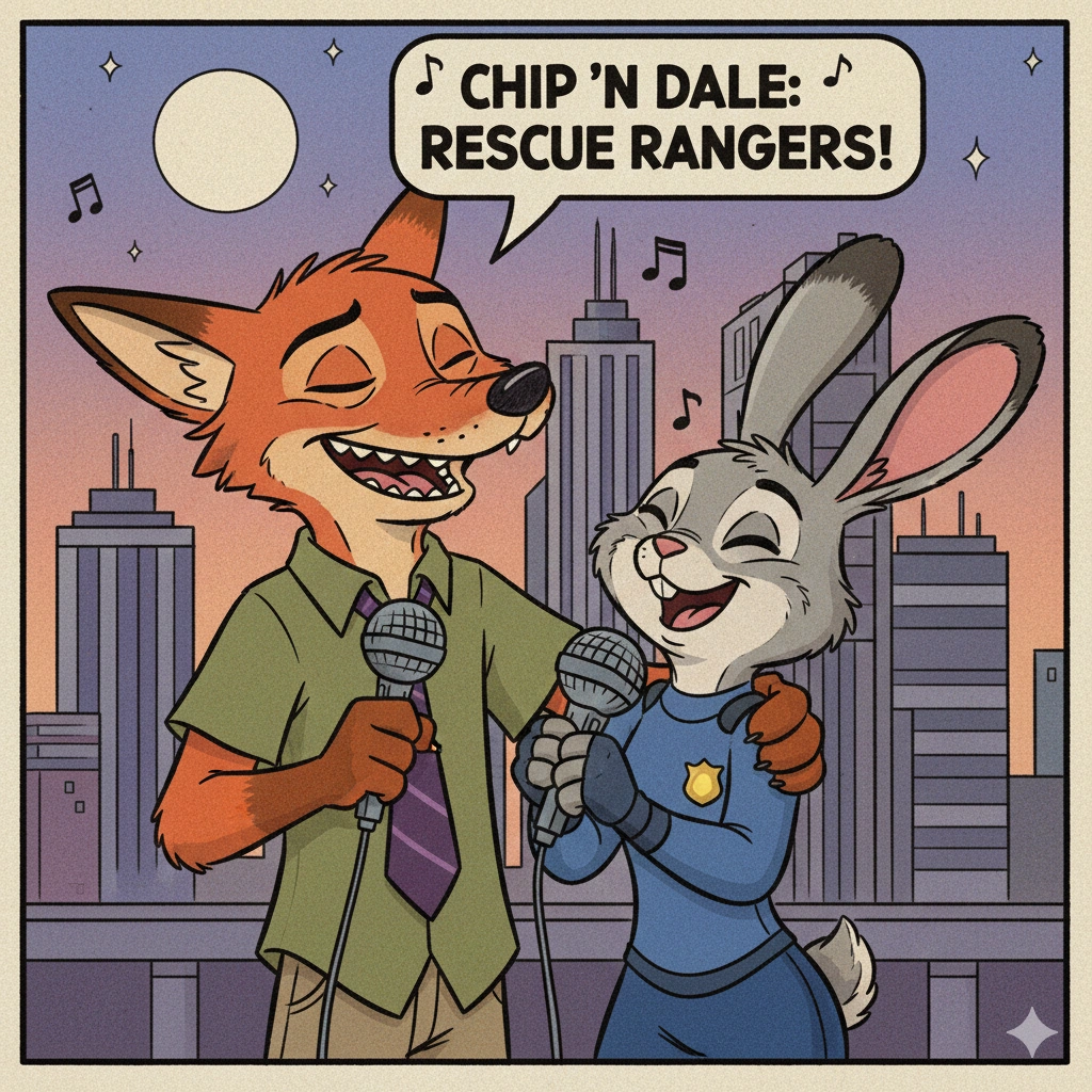 Nick Wilde and Judy Hopps singing "Chip N Dale: Rescue Rangers" by ...