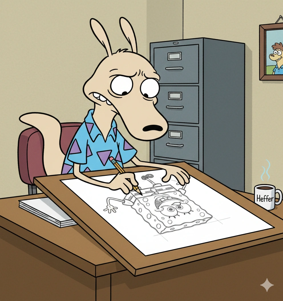 Rocko is in the office sketch and drawing SpongeBob SquarePants (Gemini ...