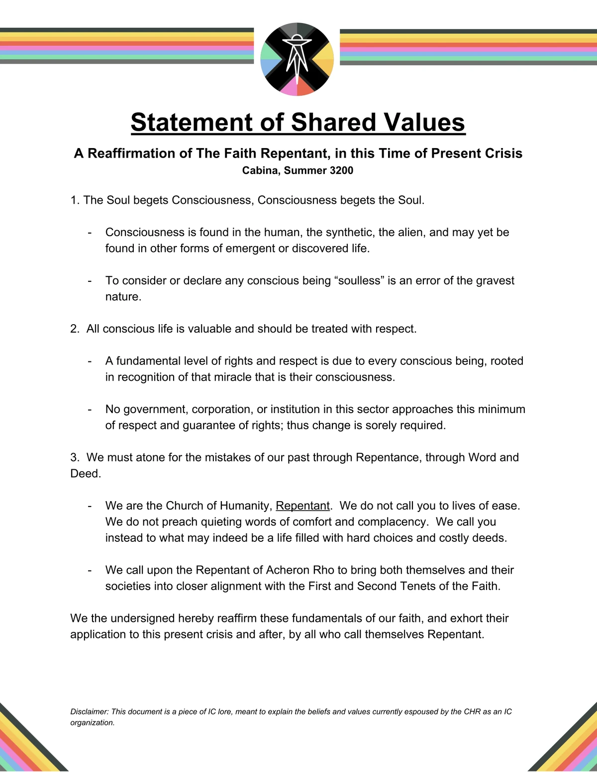 Statement of Shared Values | Far Verona Wiki | Fandom