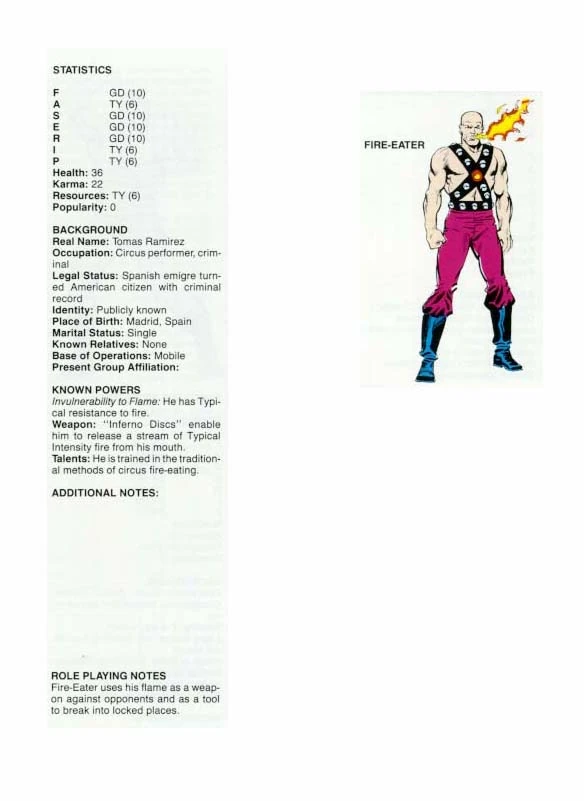 Fire Eater | FASERIP Wiki | Fandom