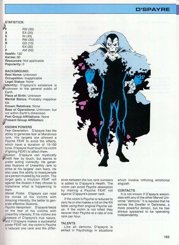 D'spayre | FASERIP Wiki | Fandom