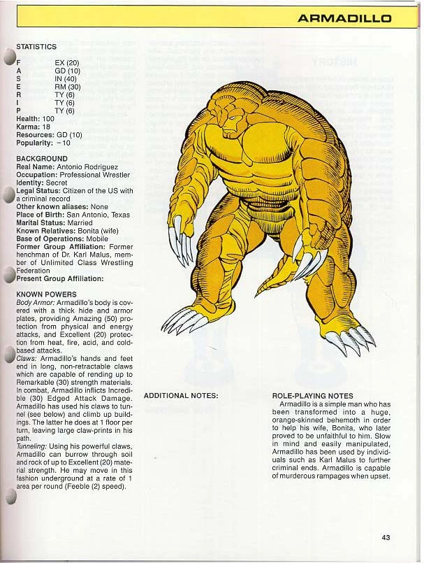 Armadillo | FASERIP Wiki | Fandom