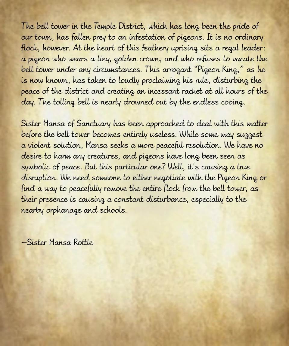 Session 25 — «Pigeon king» | Fayers Cove Wiki | Fandom