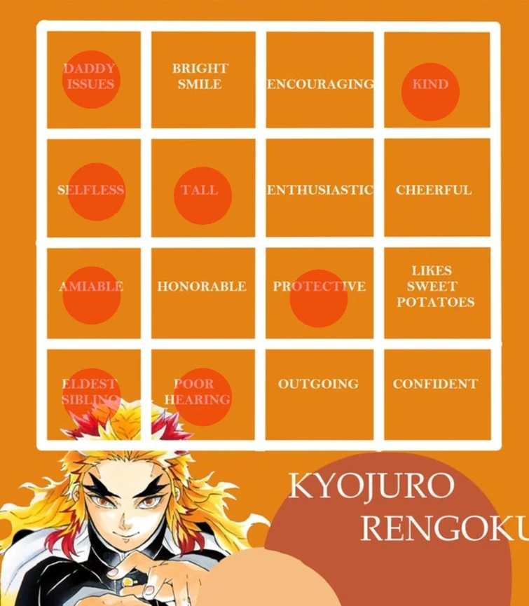*+*My Rengoku Kinnie Bingo Board to see what we have in common *+* | Fandom