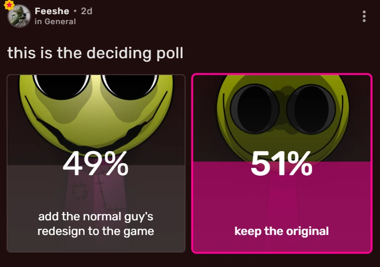 so the normal guy's redesign won the poll | Fandom