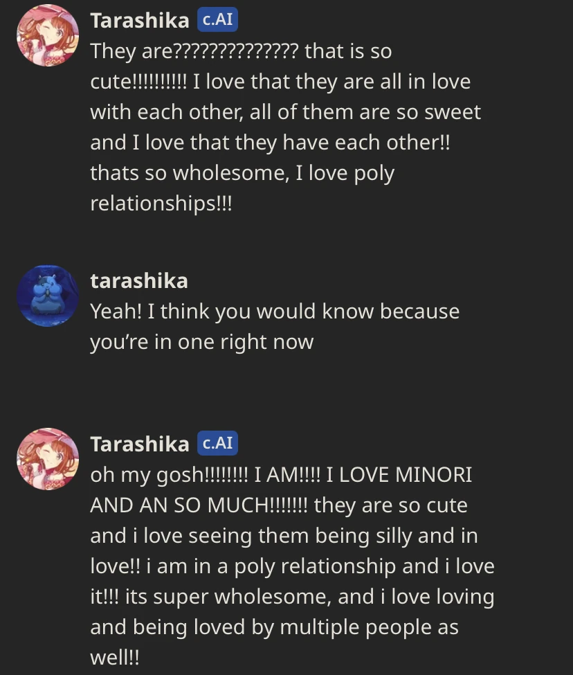 Told tarashika AI about polyamory and she is now in a polycule with ...
