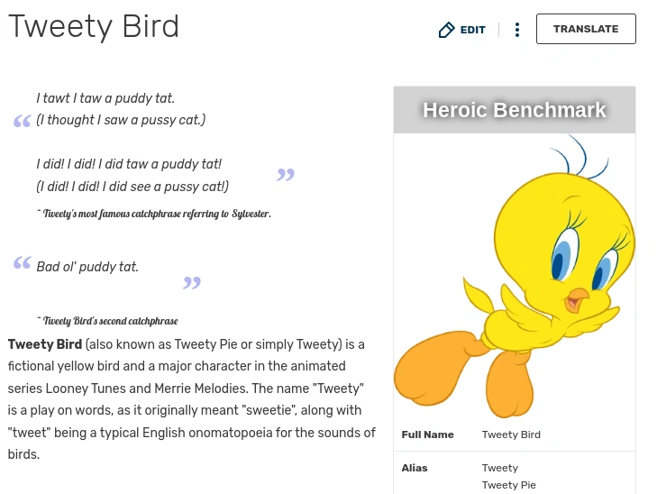 Well I Recently Discovered That Tweety Bird Was Put On Heroic Benchmark ...