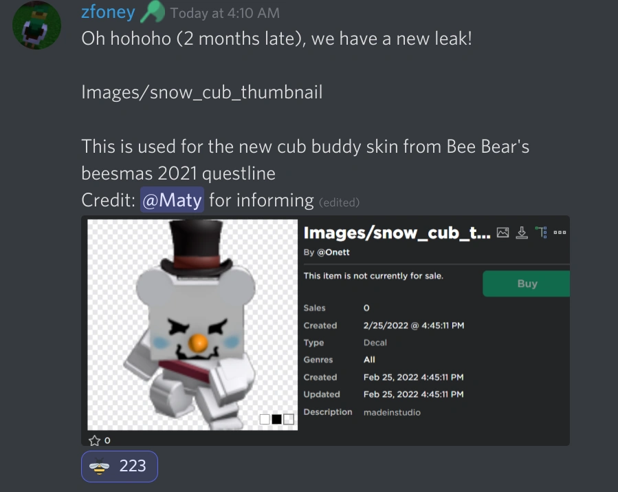 NEW CUB BUDDY LEAKED!!! This means Beesmas will be extended afterall ...