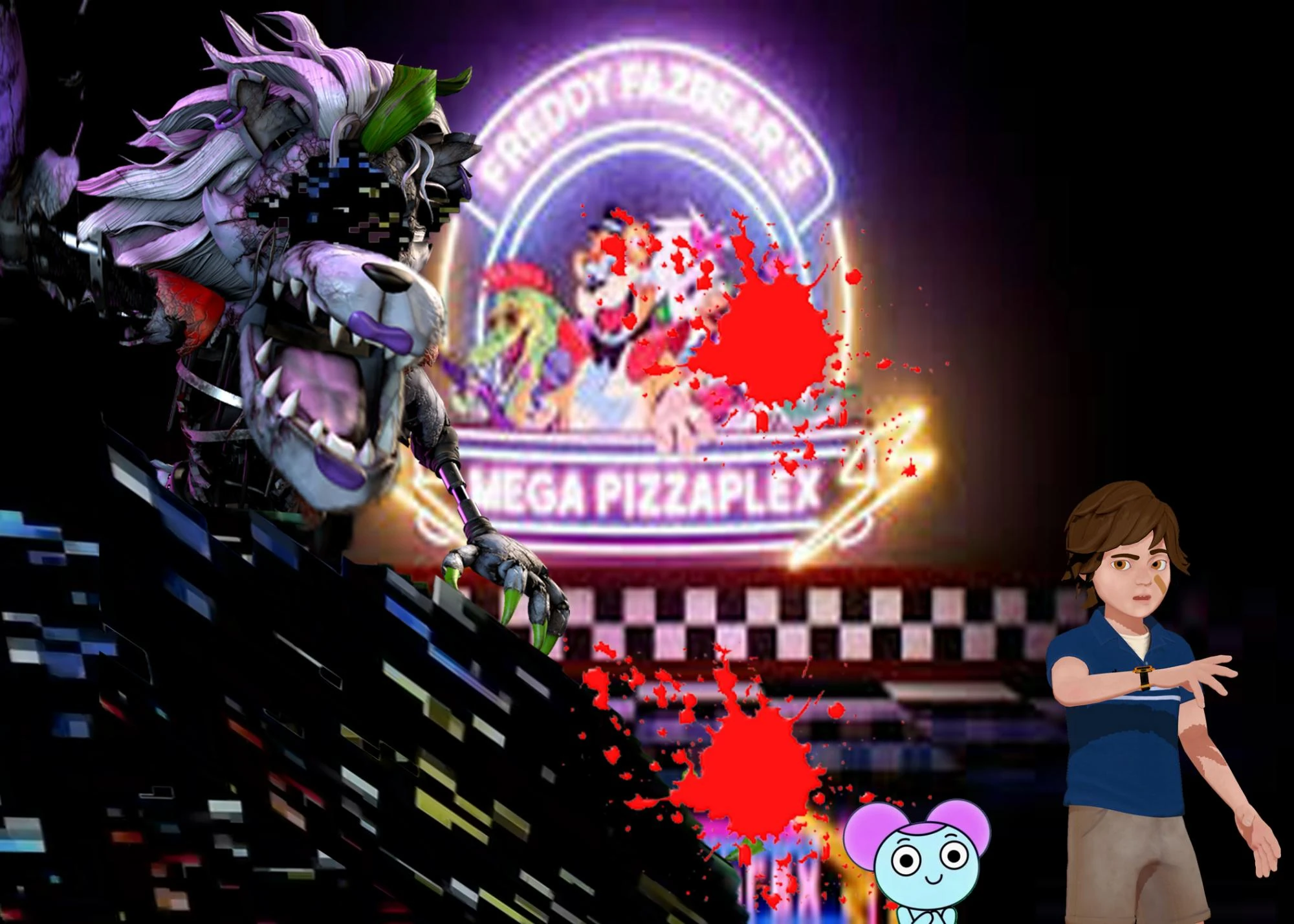 Made a Pibbified Shattered Roxy chasing Pibby and Gregory in photoshop ...
